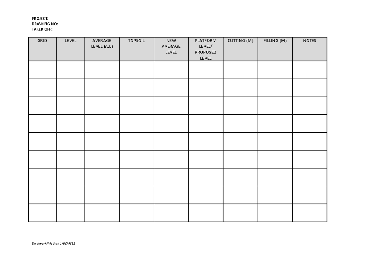 Table OF Earthwork Method 1 - Sustainable And Large Scale Construction ...