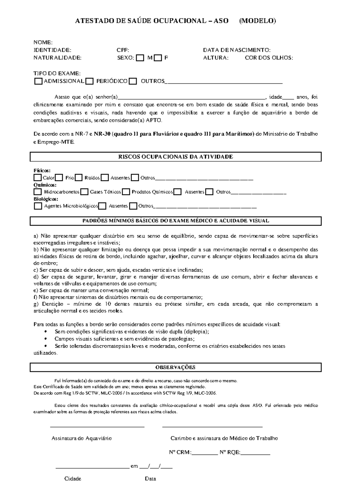 ASO-atestado medico - ATESTADO DE SAÚDE OCUPACIONAL – ASO (MODELO) NOME ...