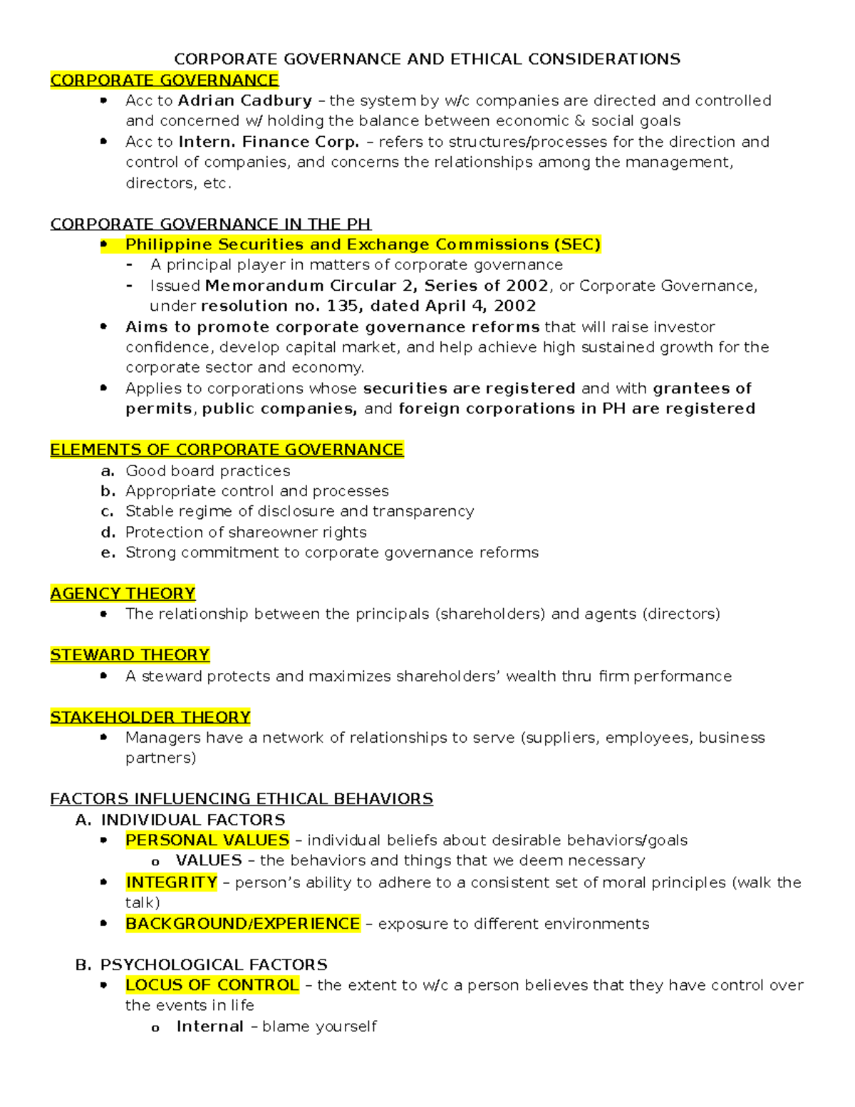 CORPORATE GOVERNANCE AND ETHICAL CONSIDERATIONS - Good Governance and ...
