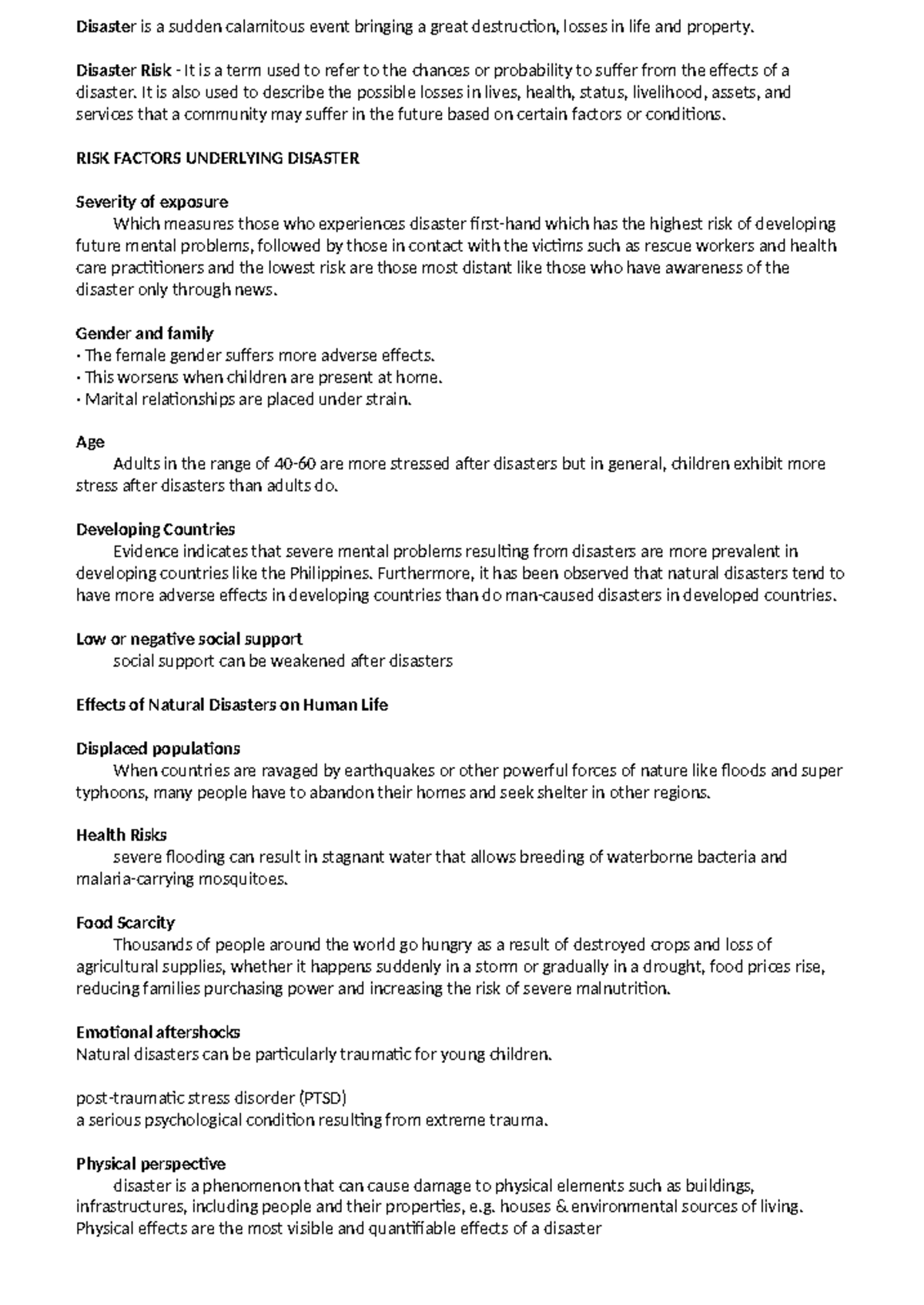 Disaster - Disaster Risk - It is a term used to refer to the chances or ...