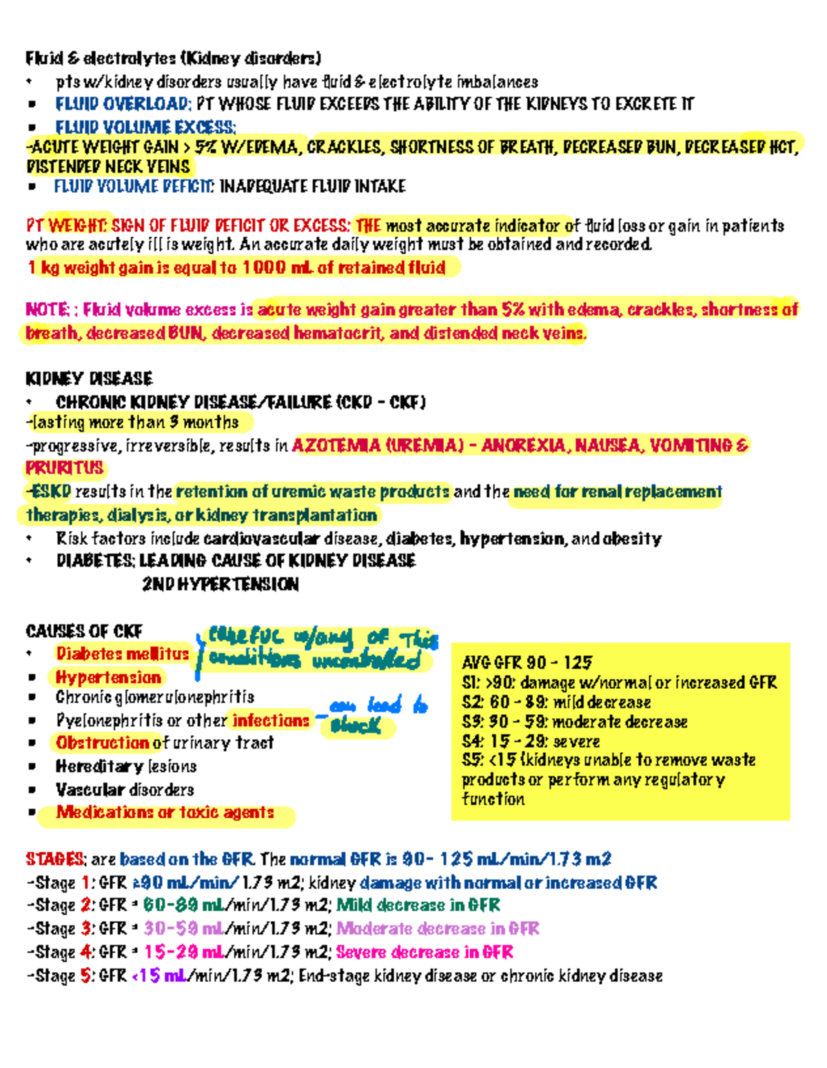 CH 48 - Notes - Fluid & electrolytes (Kidney disorders) pts w/kidney ...