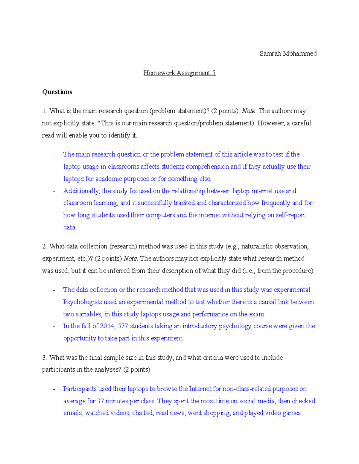 Homework 5 - assignment - Samrah Mohammed Homework Assignment 5 Questions What is the main ...