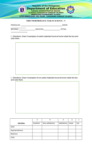 Grade 5 Performance Task in Mapeh Modules 1-3 - Republic of the Philippines Department of ...