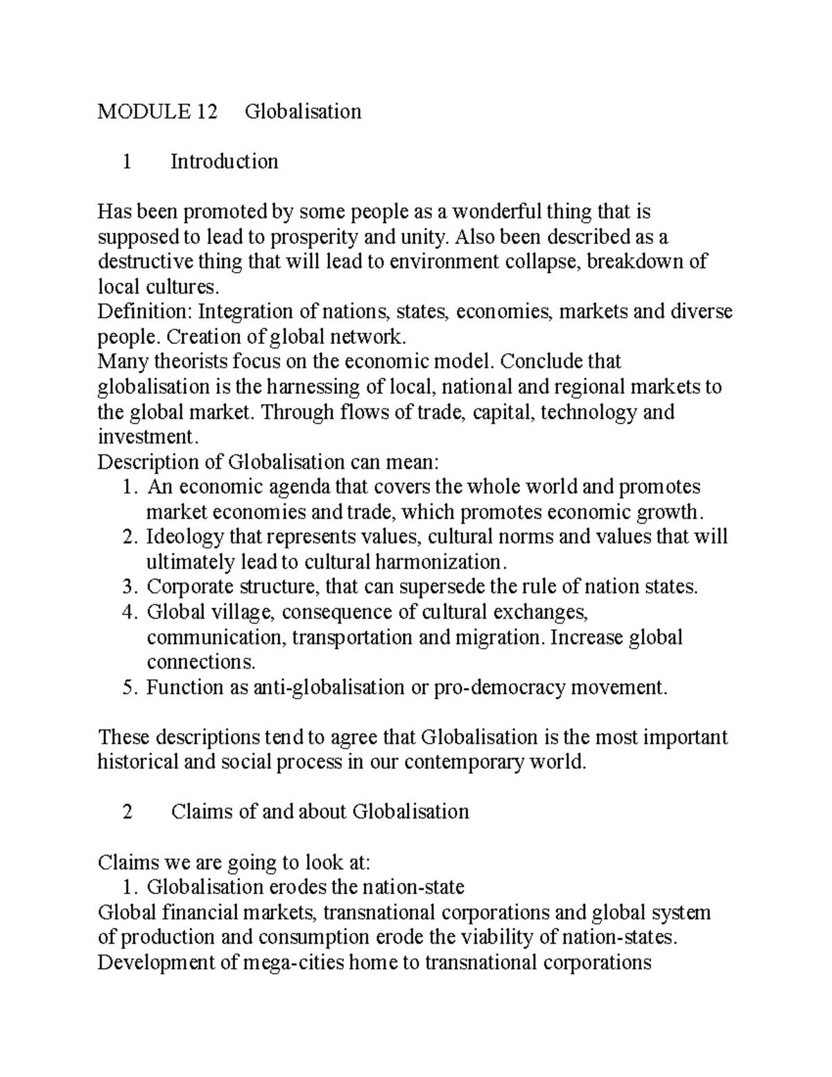 Module 12 Globalisation - MODULE 12 1 Globalisation Introduction Has ...