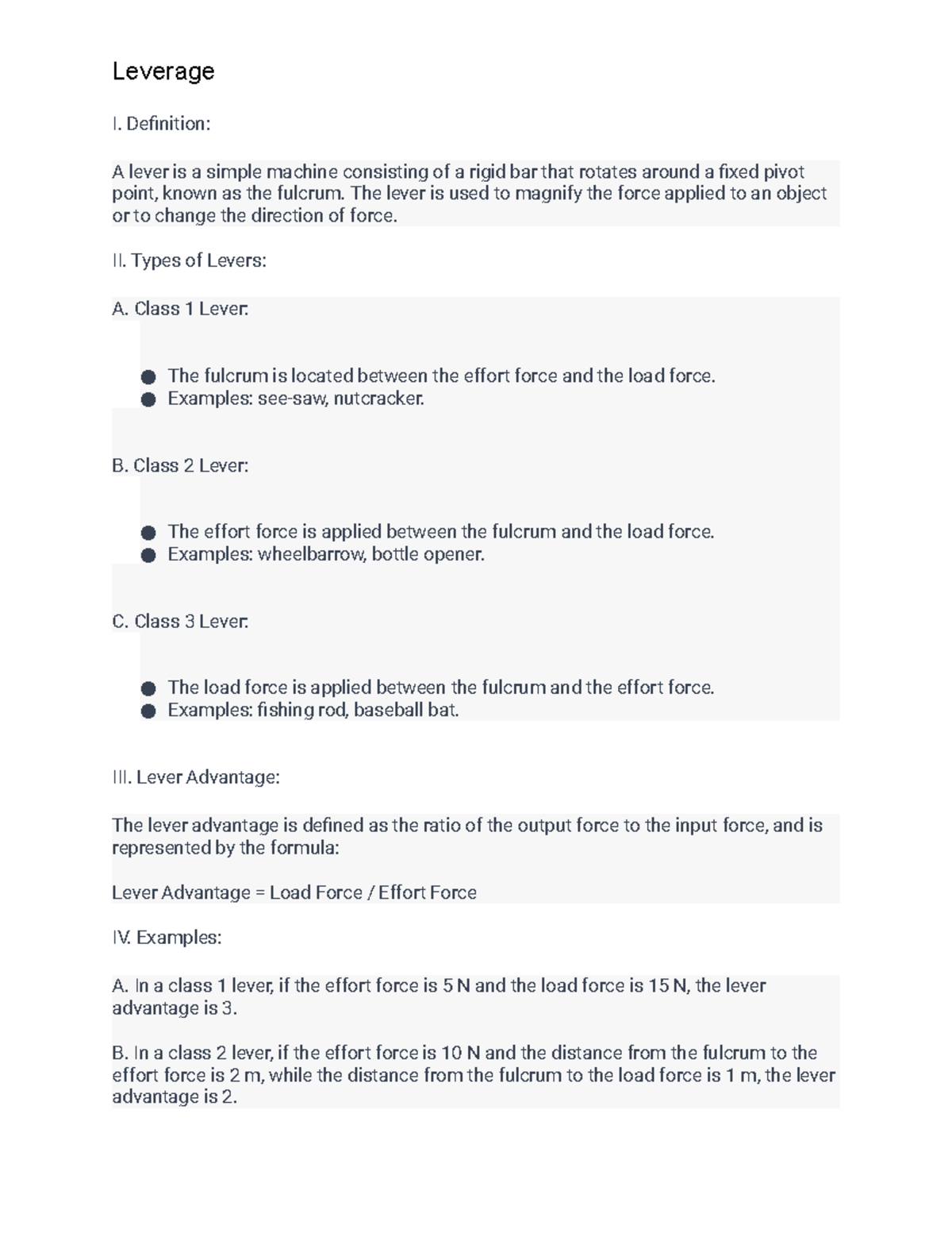 Riverside city college leverage - Leverage I. Definition: A lever is a ...