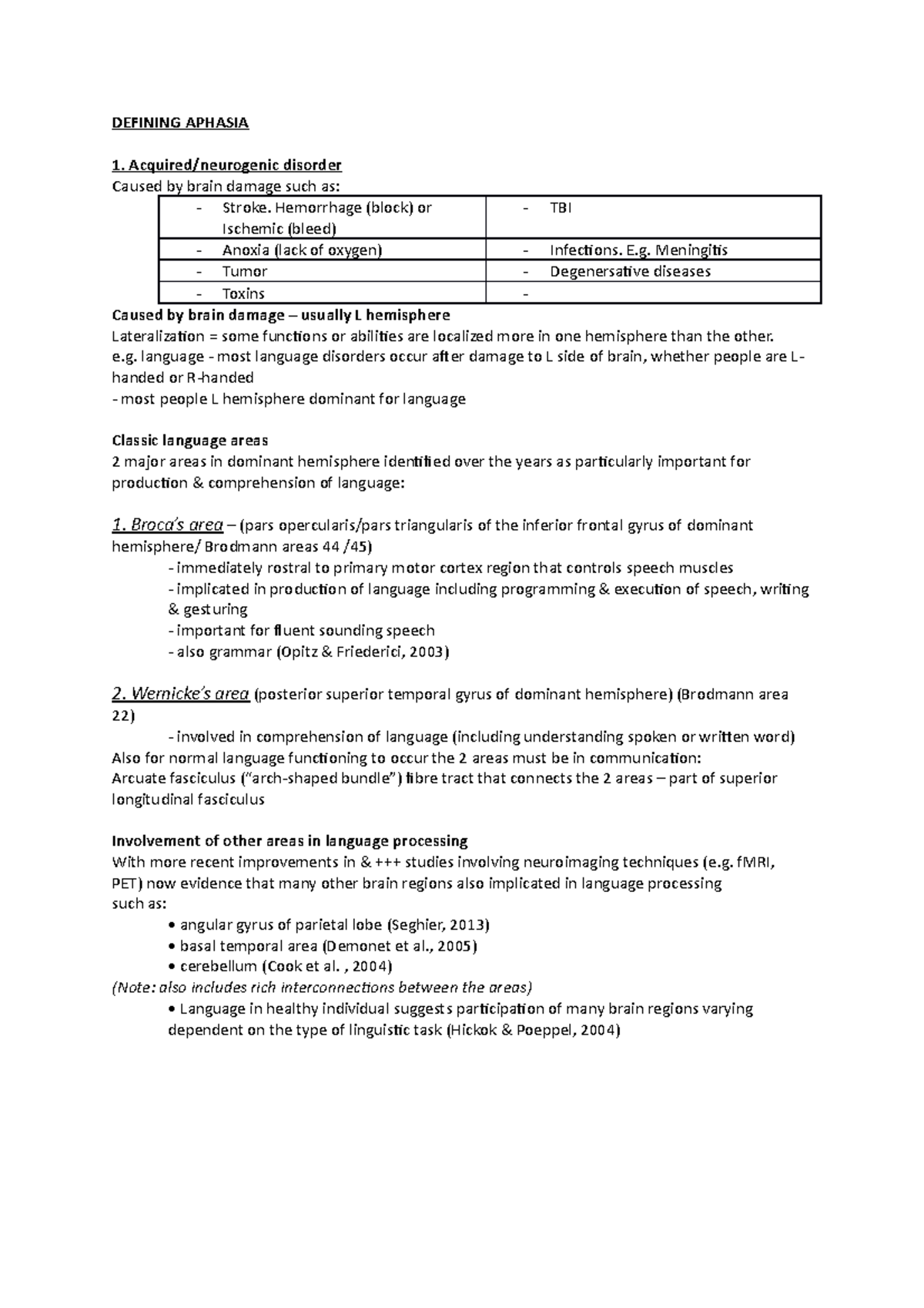 2.4 Aphasia notes - DEFINING APHASIA Acquired/neurogenic disorder ...
