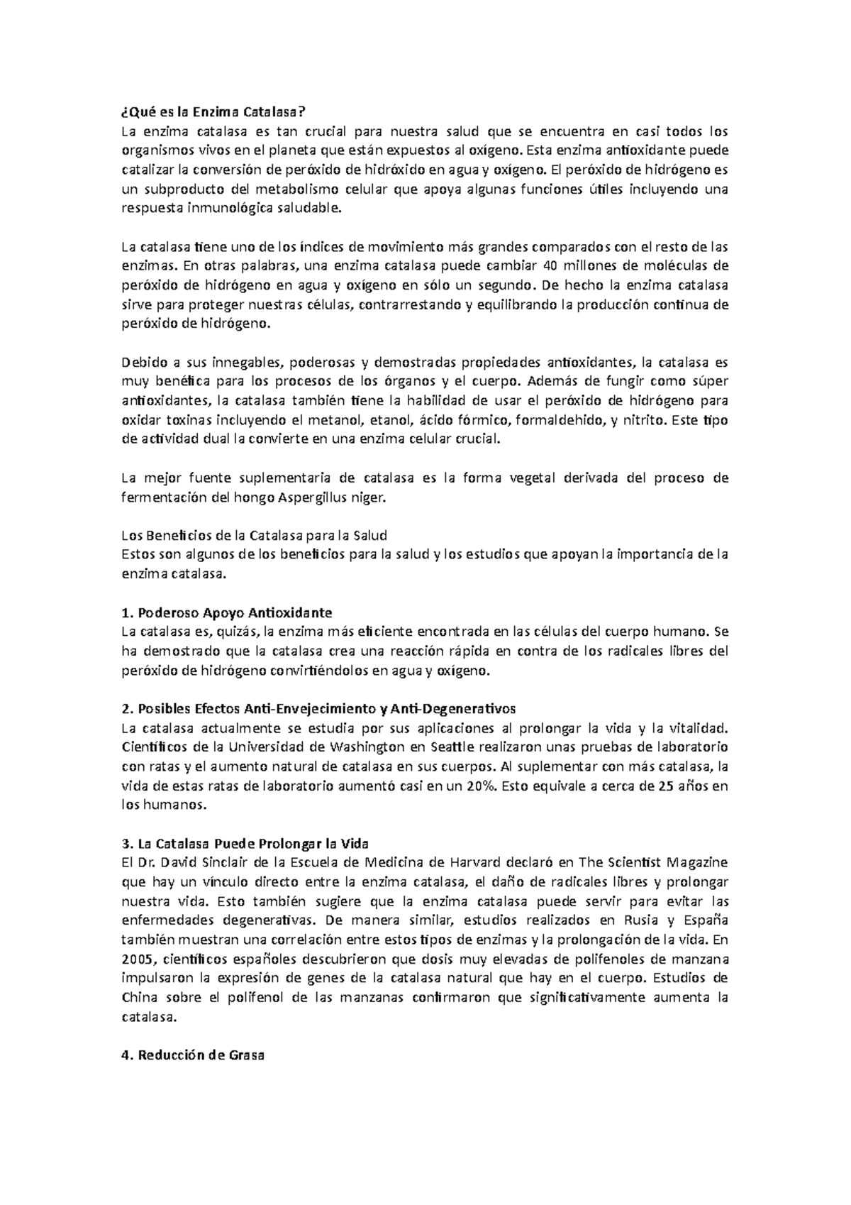 Catalasa - ¿Qué es la Enzima Catalasa? La enzima catalasa es tan ...