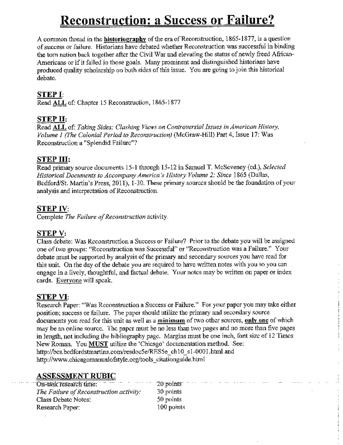 Reconstruction a Success of Failure Project - Reconstruction: a Success ...