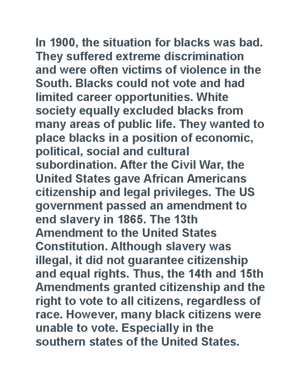 Civil Rights in 1945 Essay paper - In 1900, the situation for blacks ...
