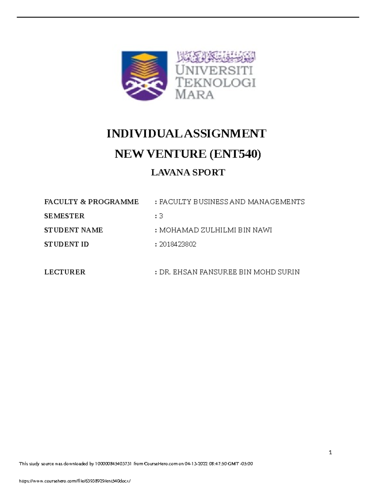 Ent540 - Entrepreneurship - MMU - Studocu