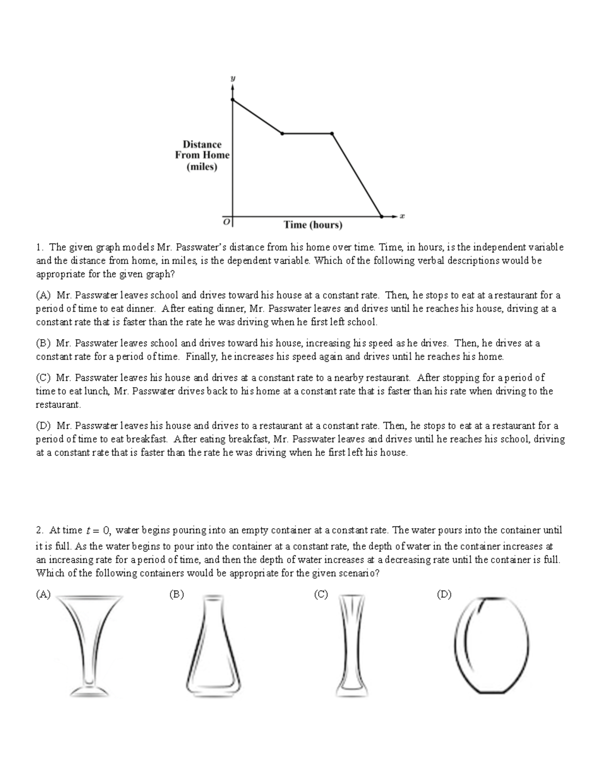 Unit 1 MCQ AP Precalculus Exam Review - 1. The given graph models Mr ...