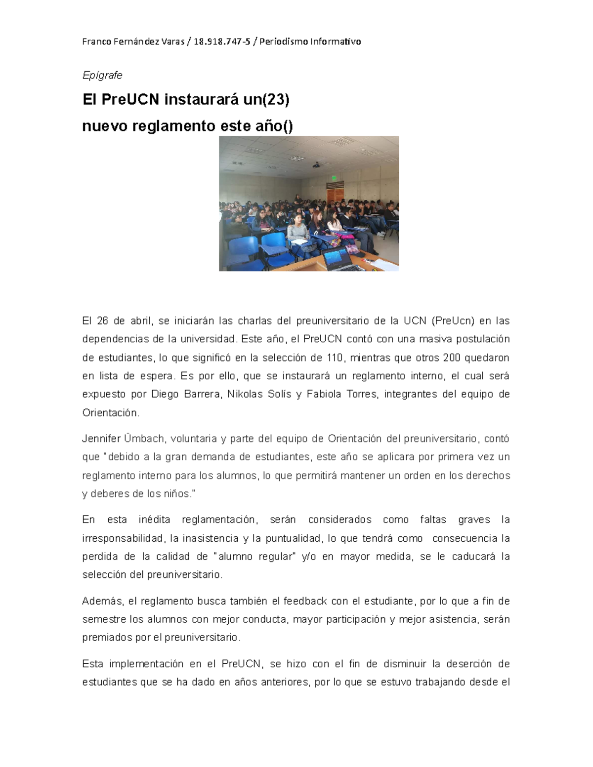 Crónica Informativa - Franco Fernández Varas / 18.918-5 / Periodismo ...