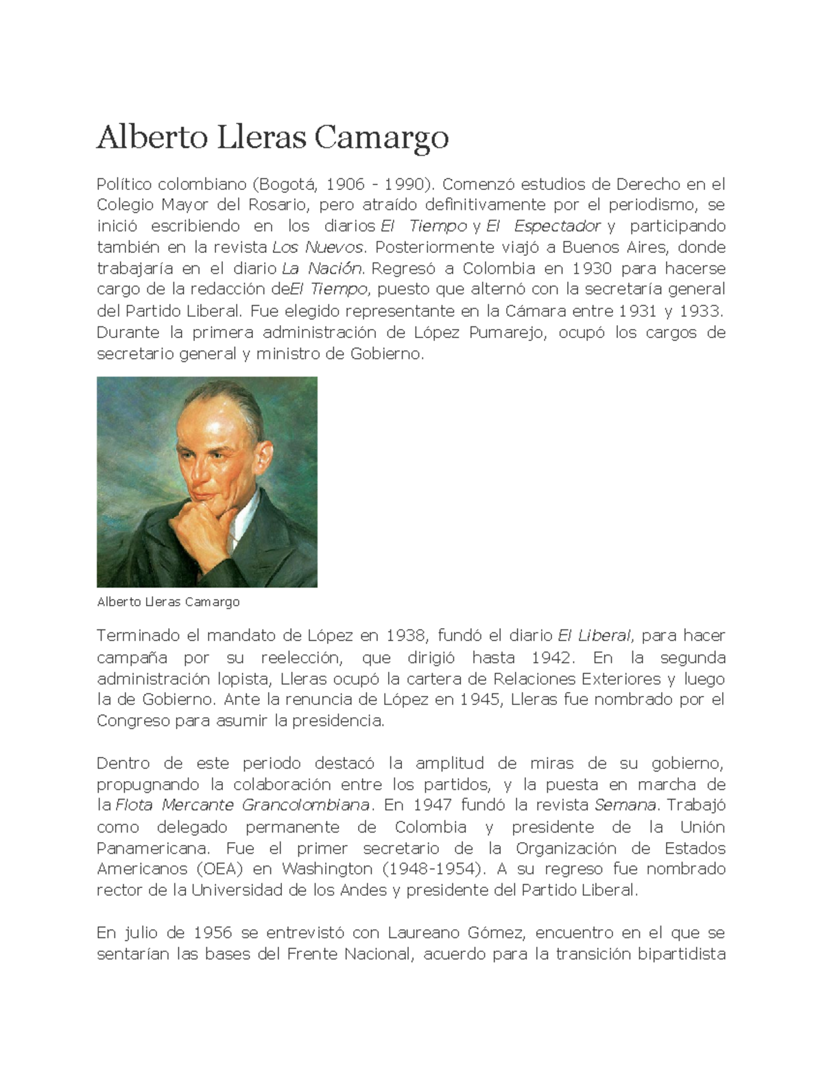 Alberto Lleras Camargo - Alberto Lleras Camargo Político colombiano ...