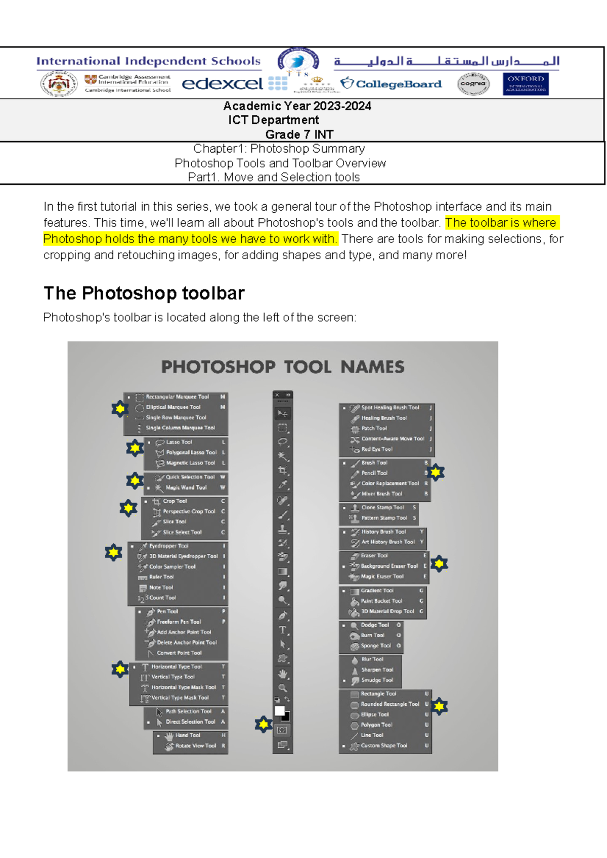 Photoshop tools summary for grade 7 - Academic Year 2023- ICT ...