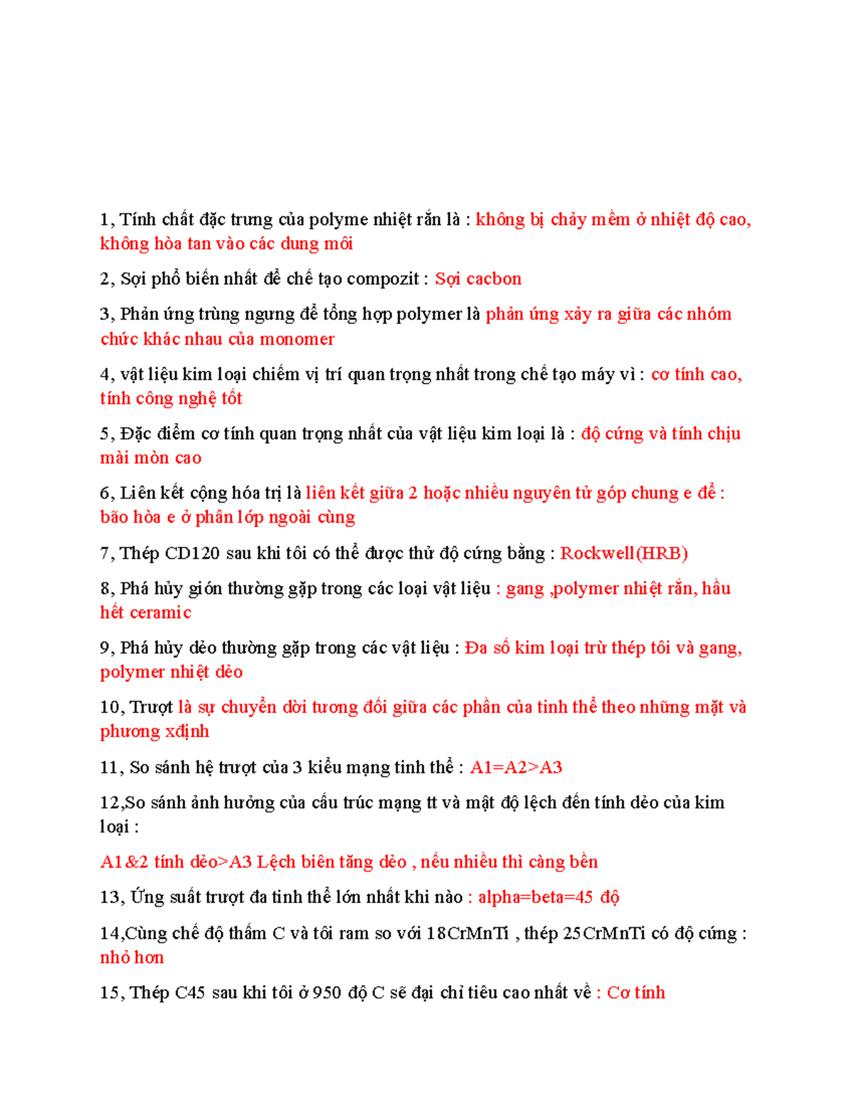 Vlh - vvvv - 1, Tính chất đặc trưng của polyme nhiệt rắn là : không bị ...