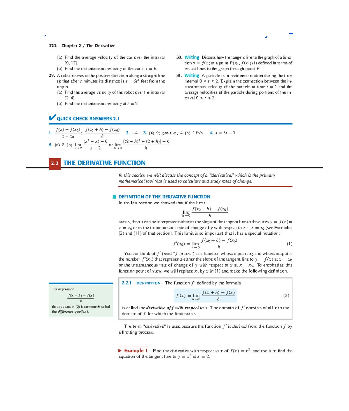MATH CH2-2 - math work - 122 Chapter 2 / The Derivative (a) Find the ...