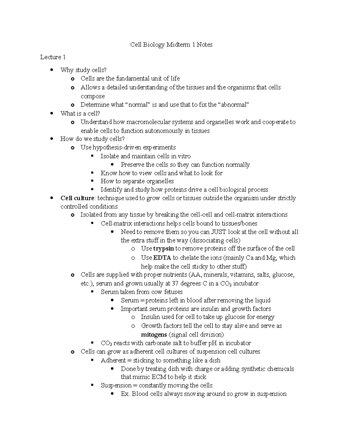 Cell Biology Midterm 1 Notes - Cell Biology Midterm 1 Notes Lecture 1 ...