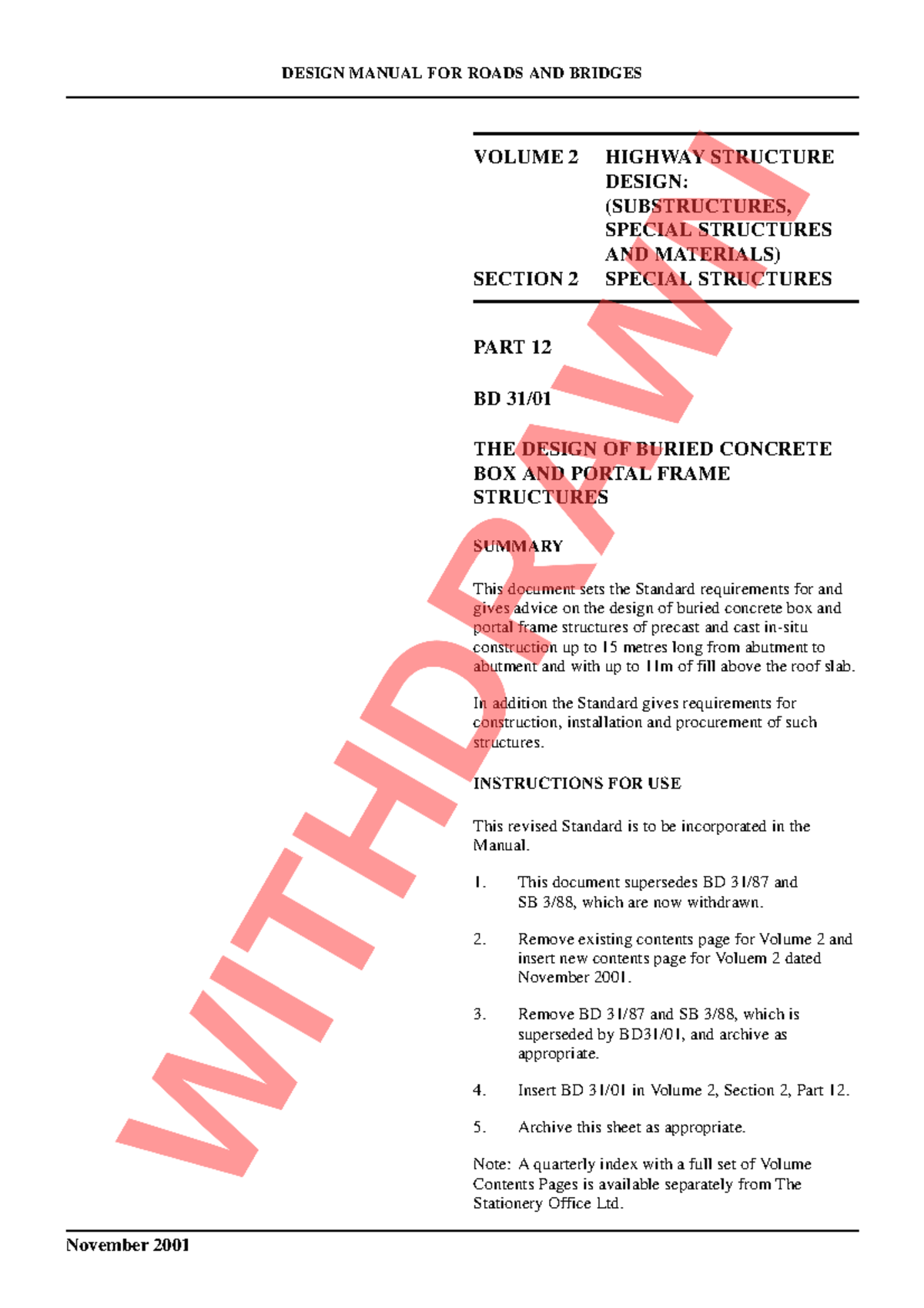 BD3101 - Highway engineering - ####### November 2001 DESIGN MANUAL FOR ROADS AND BRIDGES VOLUME ...