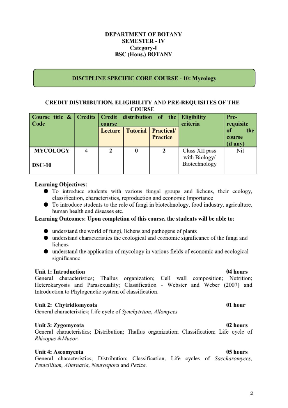 Botany syllabus - B.Sc. Botany` - Studocu