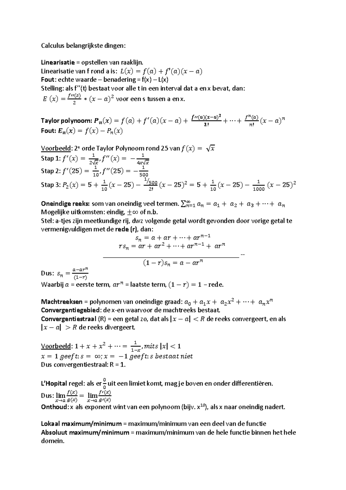 Calculus Periode 2 Samenvatting Warning Tt Undefined Function 32 Warning Tt Undefined