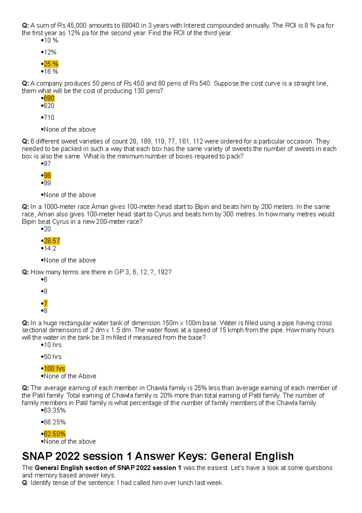 SNAP Questions - Q: A sum of Rs 45,000 amounts to 68040 in 3 years with ...