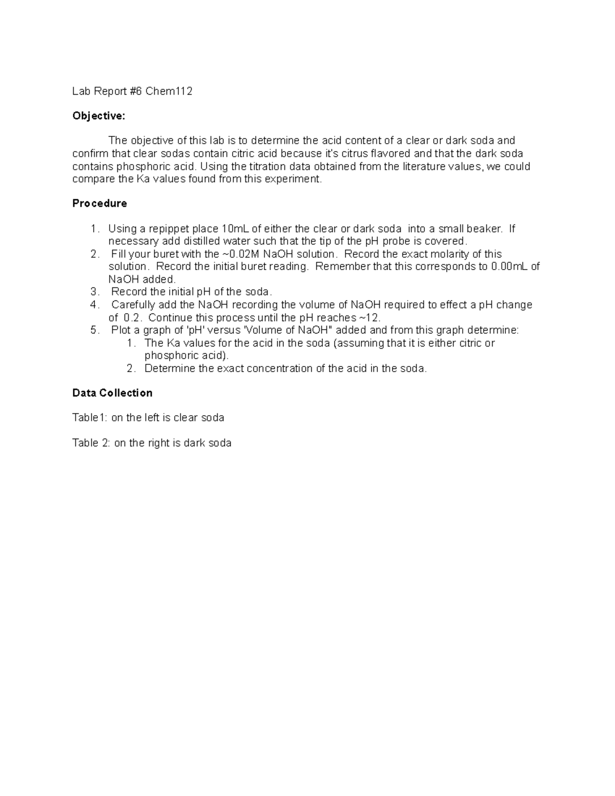 Lab Report #6 Chem112 - Grade: A - Lab Report #6 Chem Objective ...