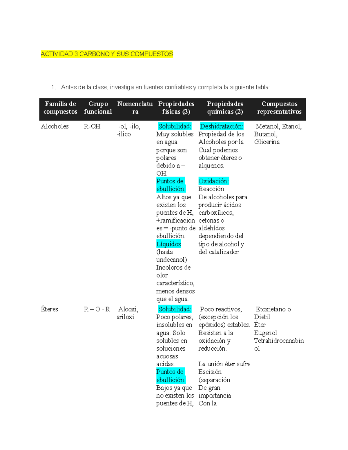 Actividad 3 Carbono Y SUS Compuestos - ACTIVIDAD 3 CARBONO Y SUS ...
