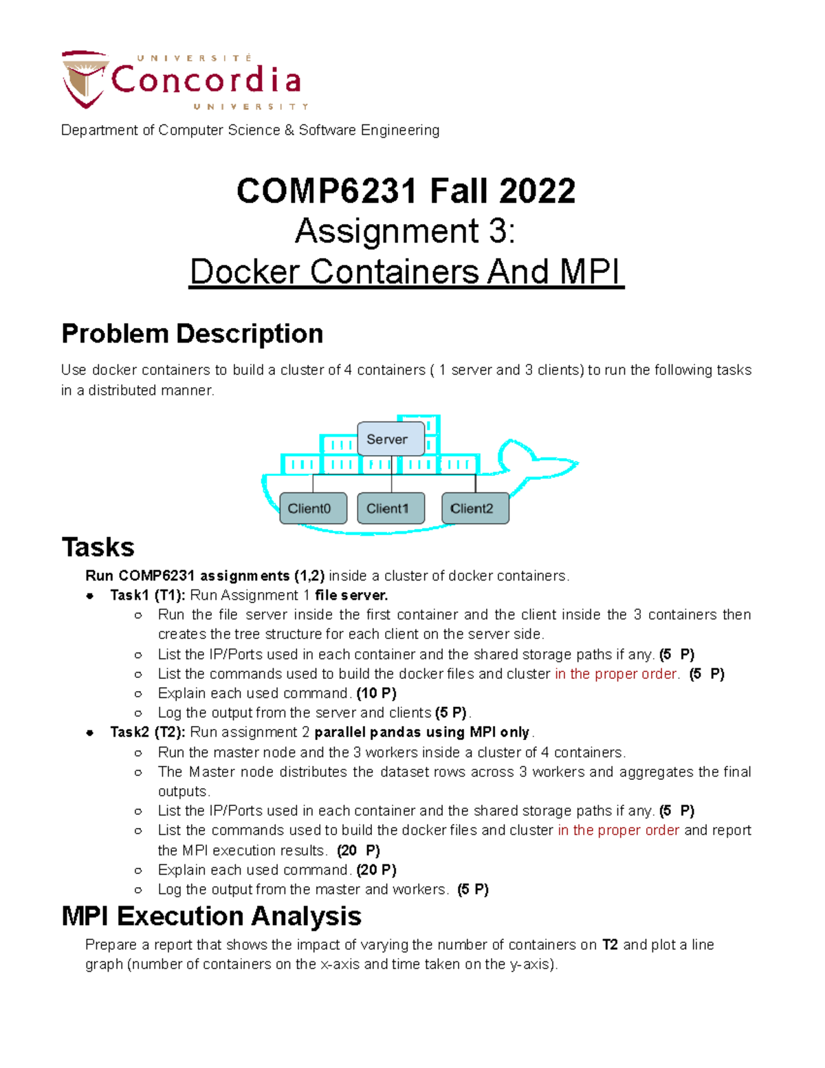 COMP6231 Fall2022 Assignment 3 Docker And MPI - Department of Computer Science & Software - Studocu