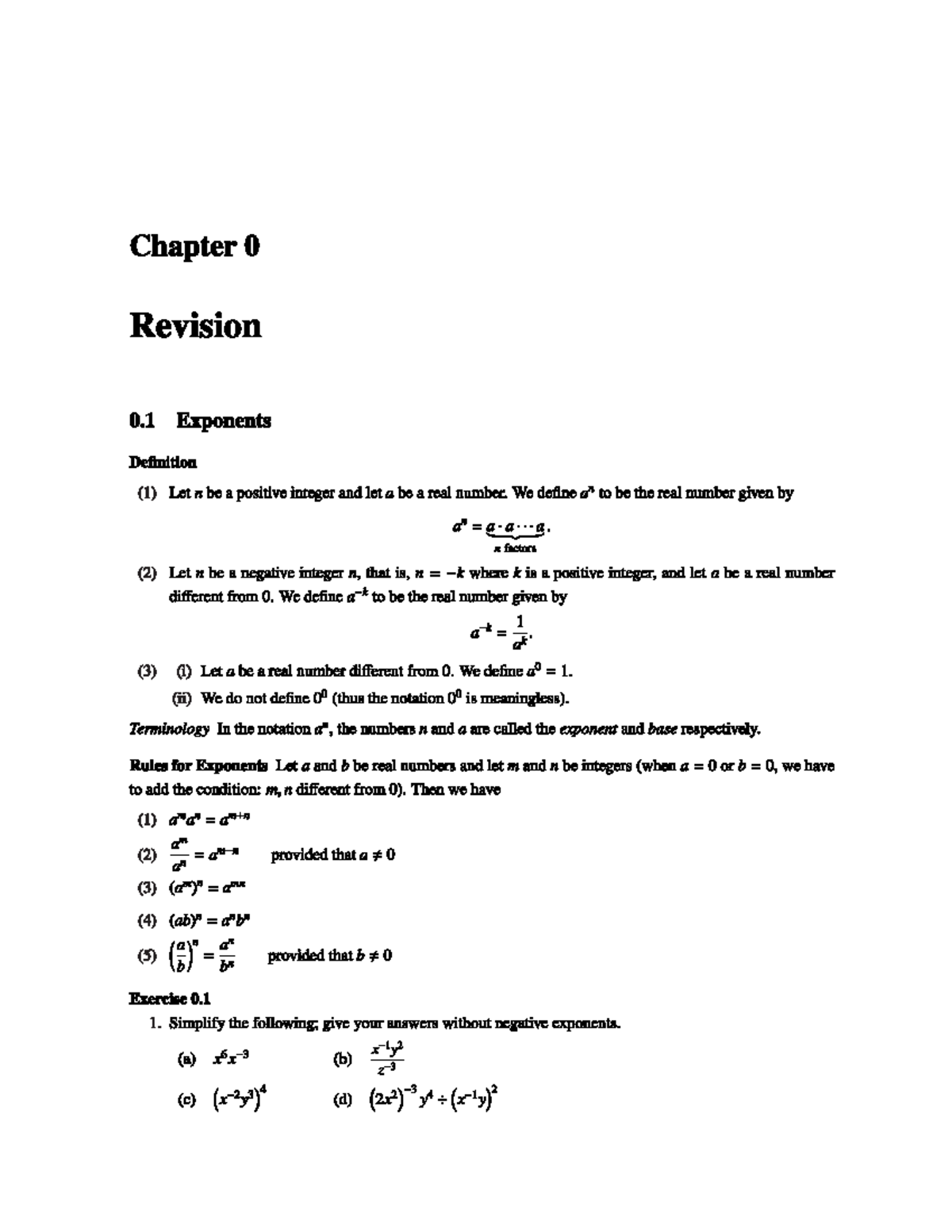 MATH051- Exponents Summary AND Exercise - Engineering Calculus 1 - Studocu