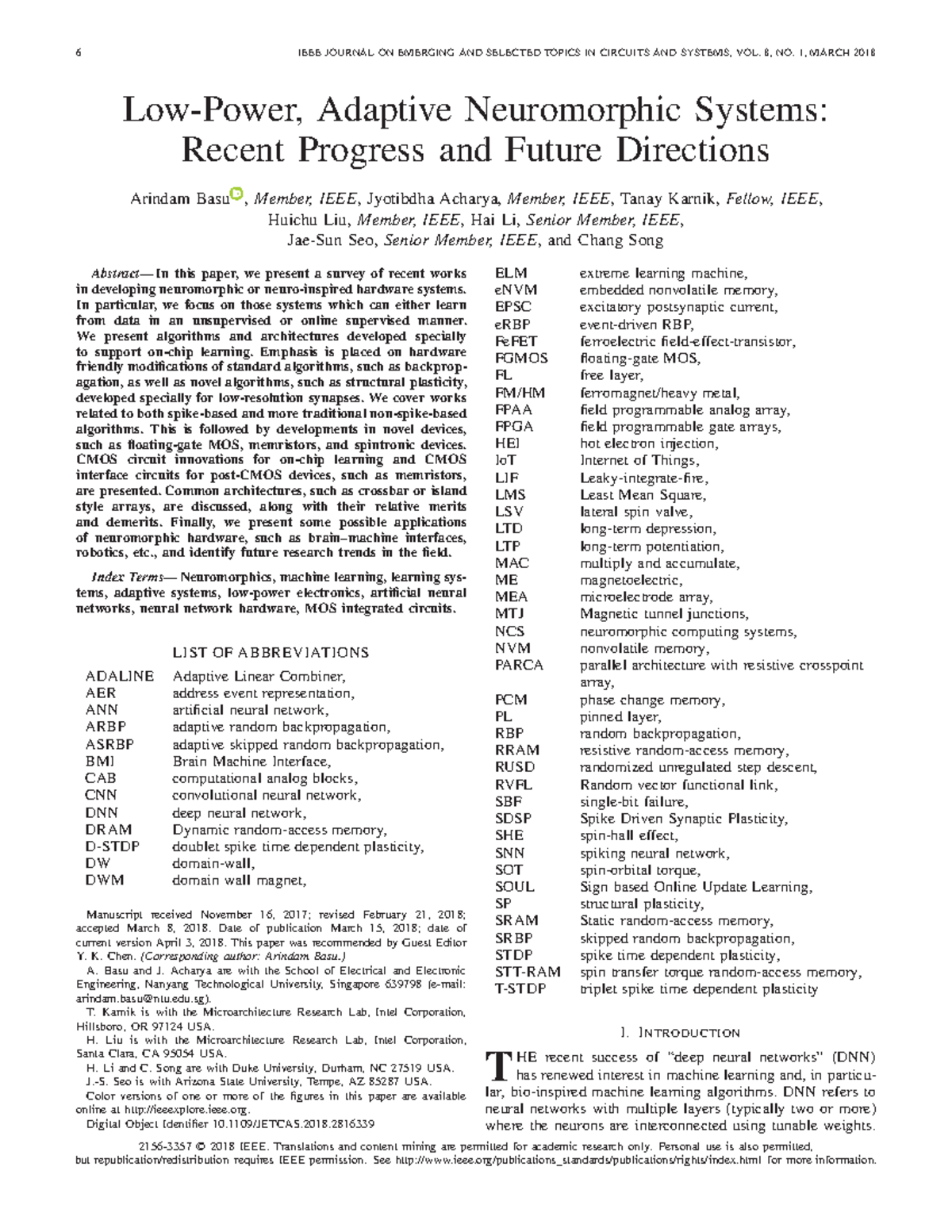 Low-Power Adaptive Neuromorphic Systems Recent Progress and Future Directions - 6 IEEE JOURNAL ...
