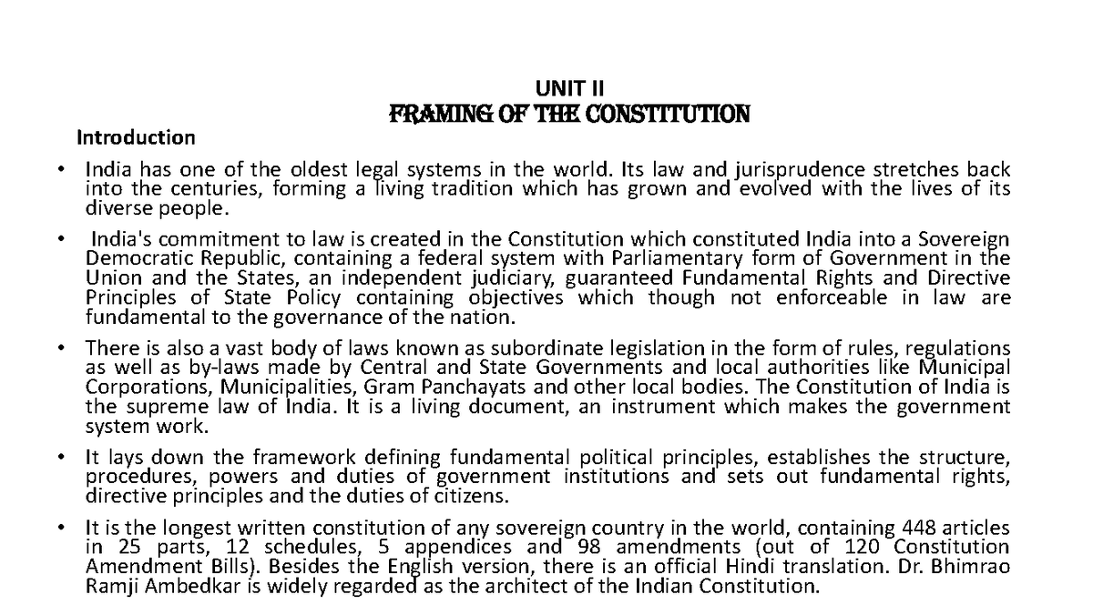 Framing OF Constitution - UNIT II Framing of the Constitution ...