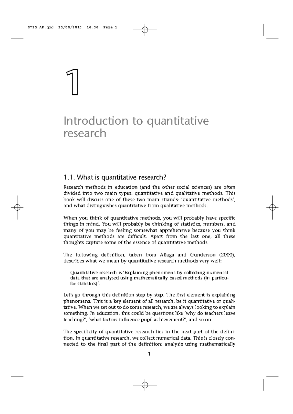 Reading Intro to Quanti research - 1 Introduction to quantitative ...