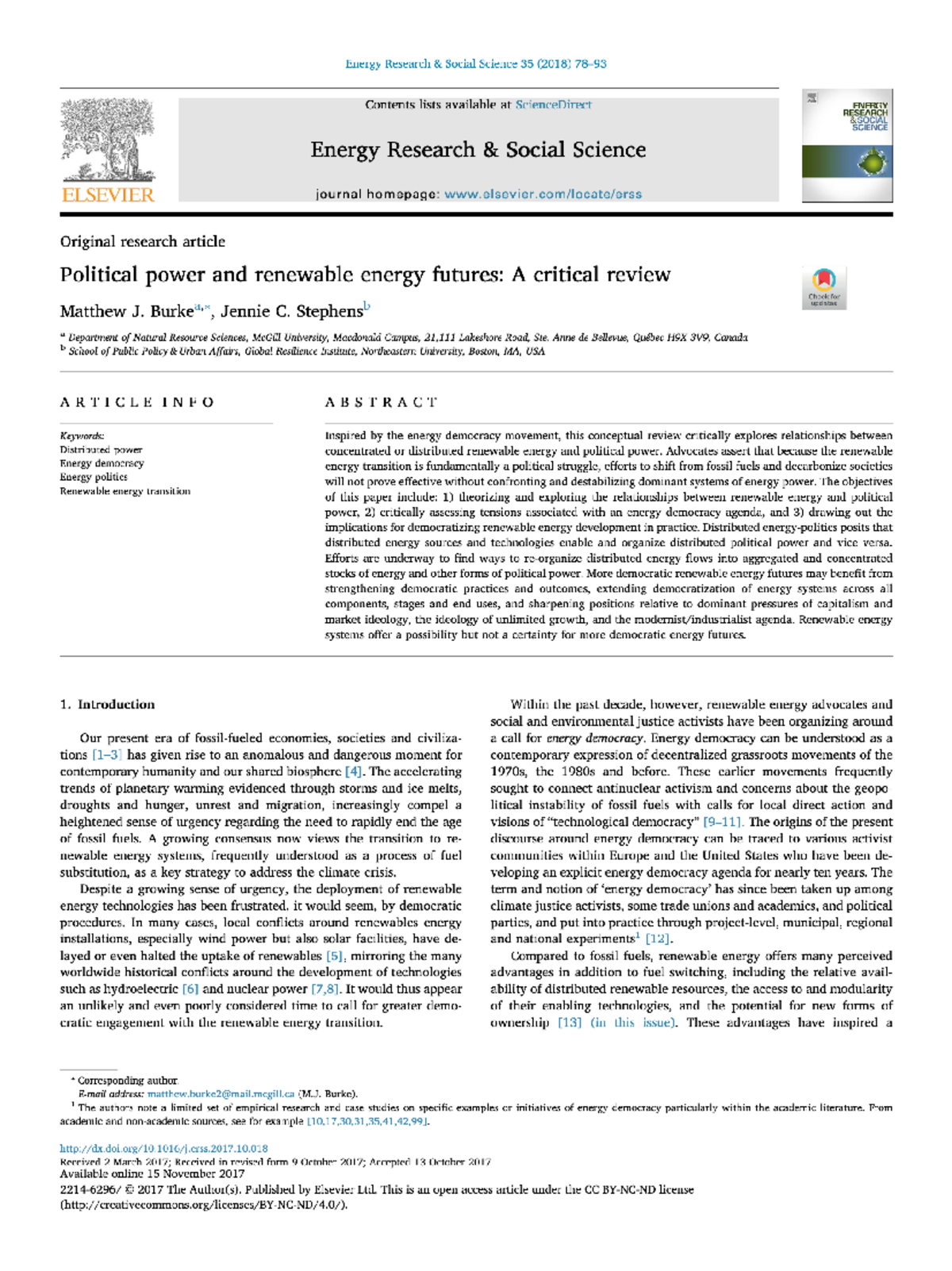 Political power and renewable energy futures A critical review Elsevier ...