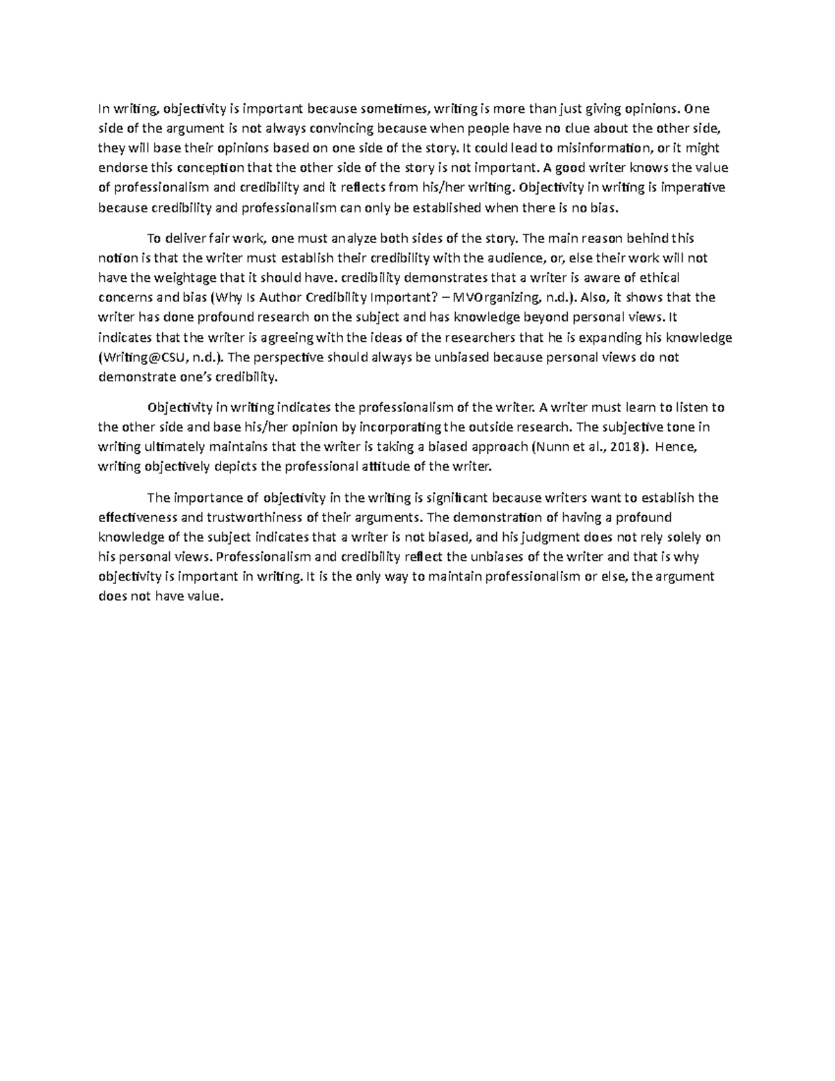 5-6 - course work - In writing, objectivity is important because ...