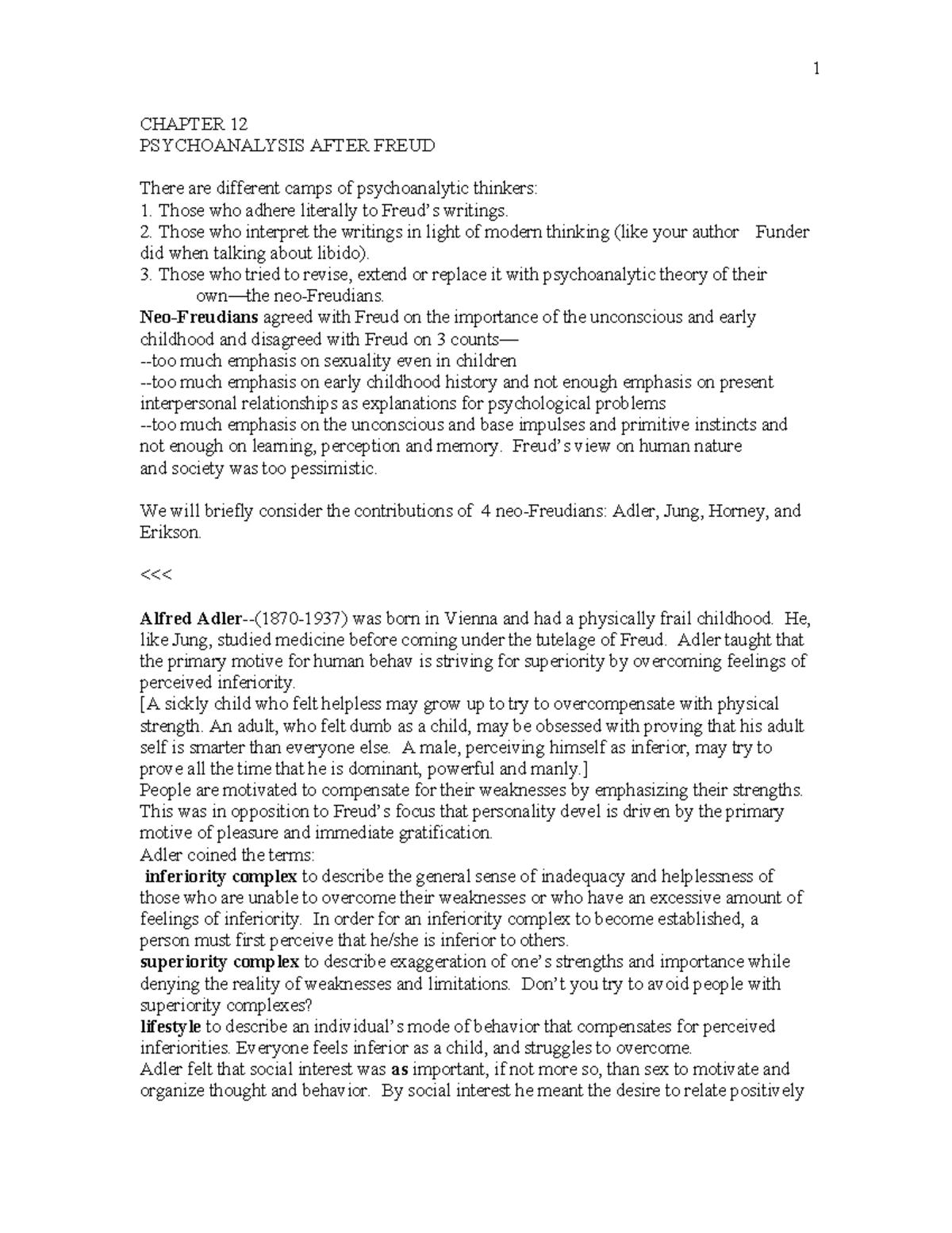 4510 Ch12 Psychoanal After Freud - CHAPTER 12 PSYCHOANALYSIS AFTER ...