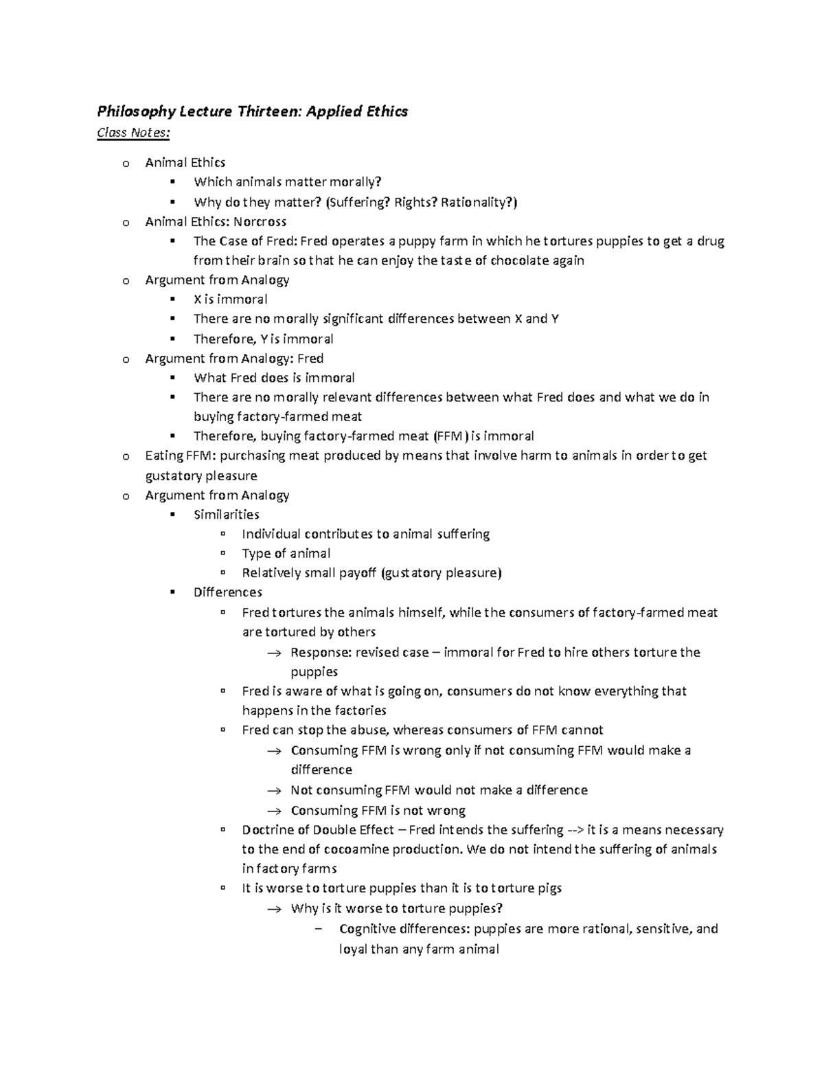 PHL Notes Lecture 13 - applied ethics - Philosophy Lecture Thirteen ...