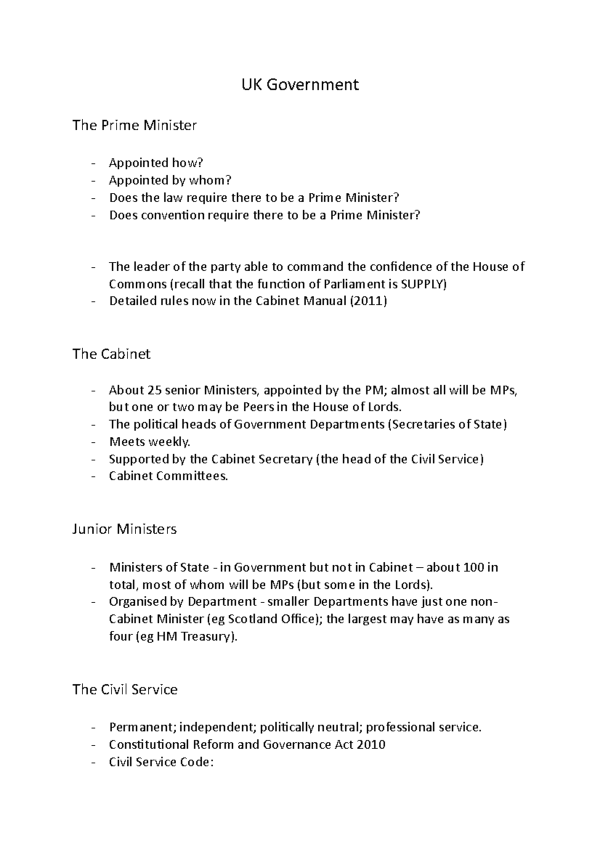 UK Government - Notes to help with knowledge and revision. - UK ...