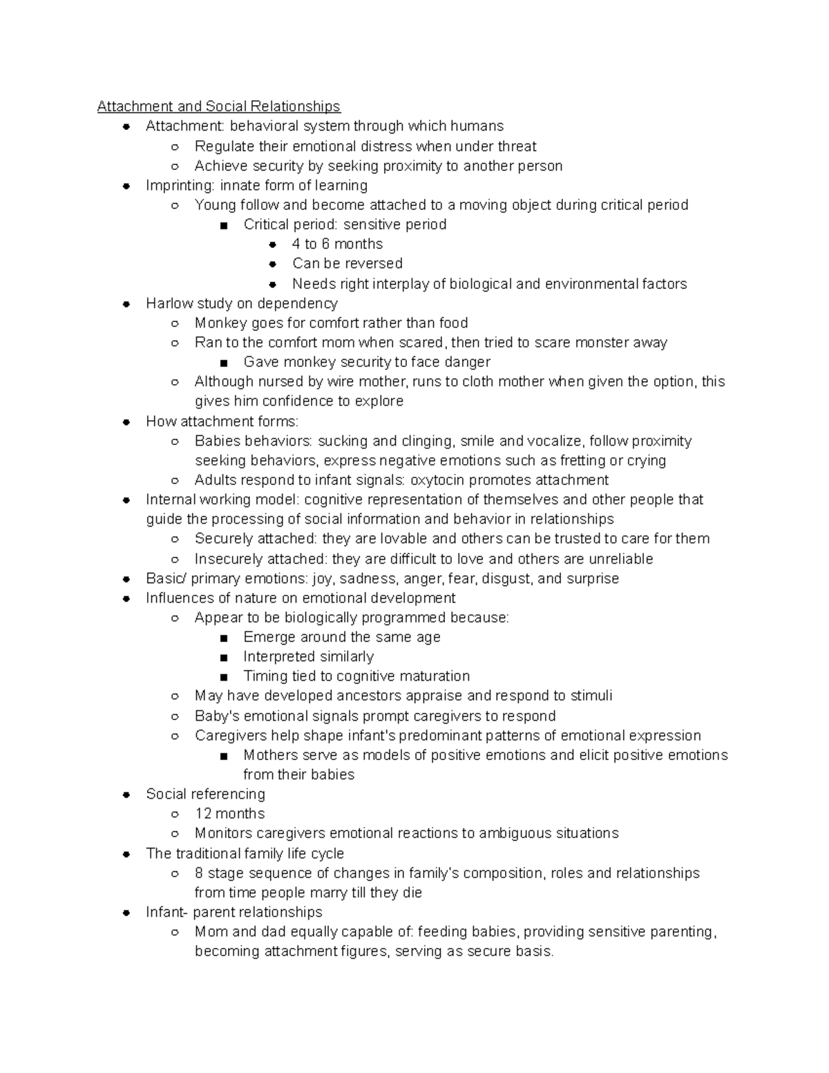 Developmental Psych Midterm 3 - Attachment and Social Relationships ...