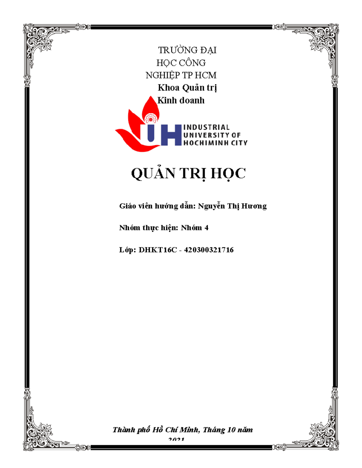 Caibia - gvbm - TRƯỜNG ĐẠI HỌC CÔNG NGHIỆP TP HCM Khoa Quản trị Kinh ...