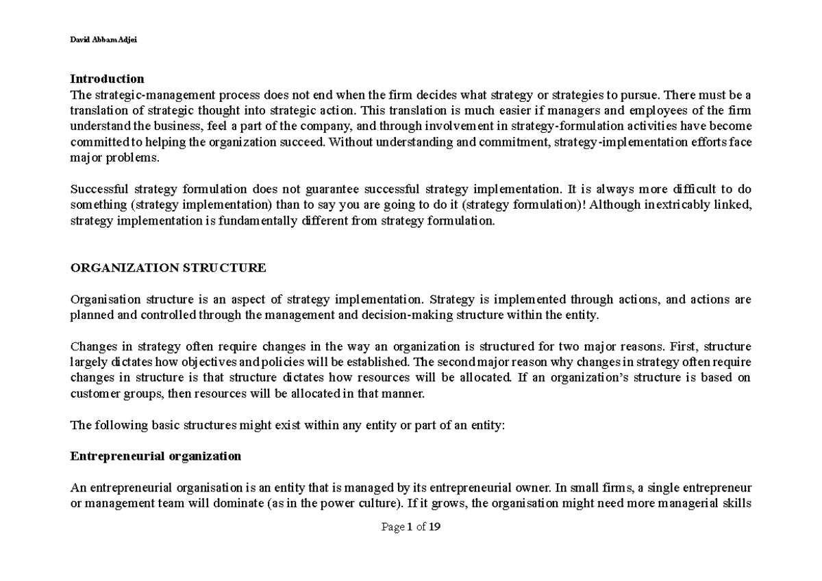 Strategy Implementation Summaries - Strategic Case Study - ICAG - Studocu