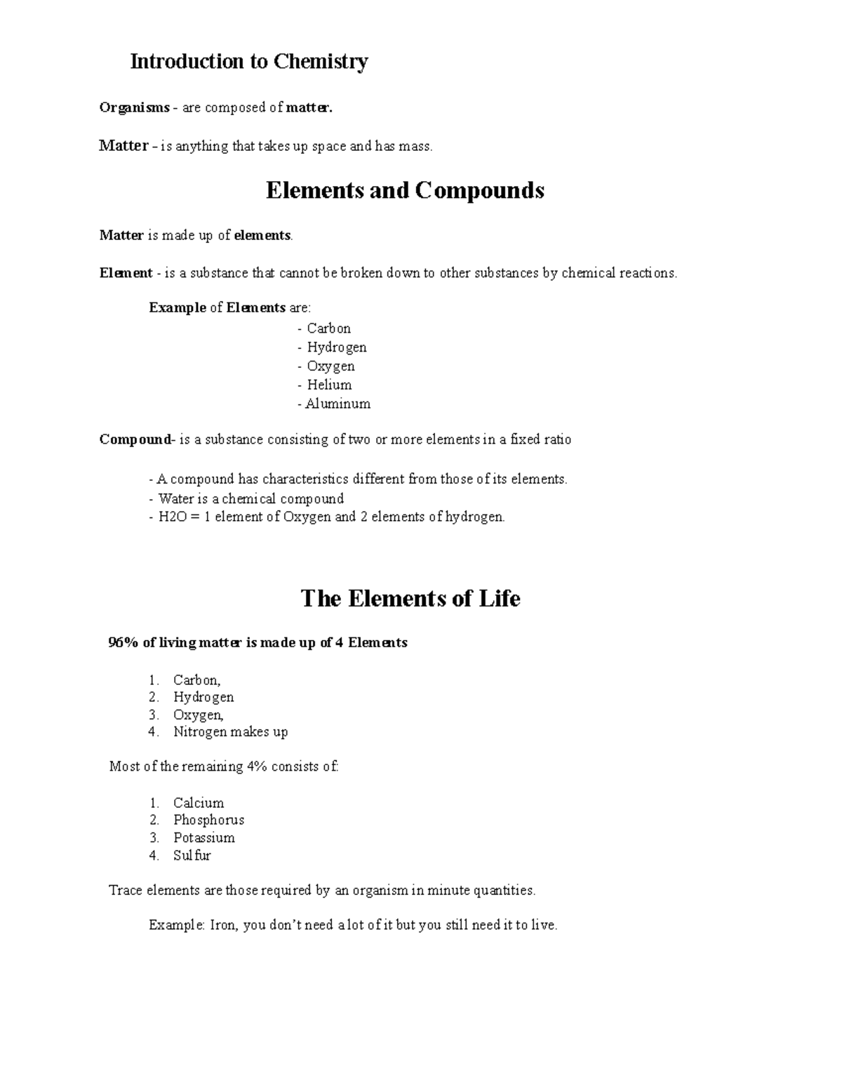 Introduction to Chemistry - Introduction to Chemistry Organisms - are ...