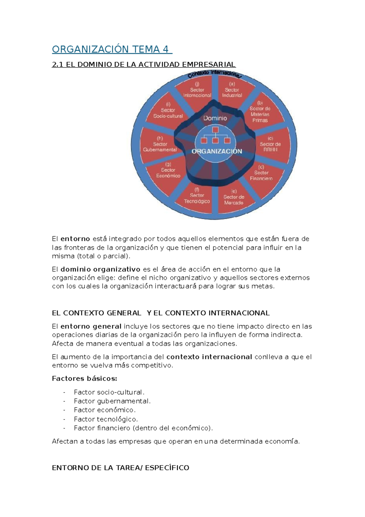 ORGA TEMA 4 - Resumen Organización y Diseño - ORGANIZACIÓN TEMA 4 2 EL DOMINIO DE LA ACTIVIDAD ...
