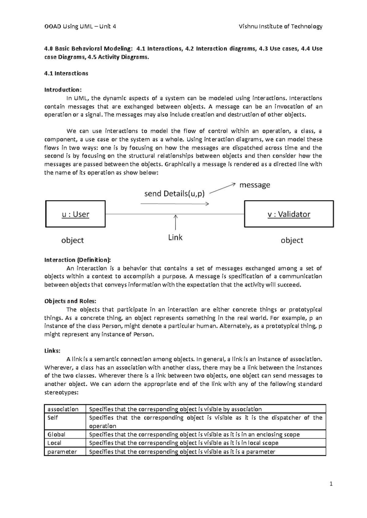 OOAD UNIT 4 - 4th unit - 4 Basic Behavioral Modeling: 4 Interactions, 4 Interaction diagrams, 4 ...