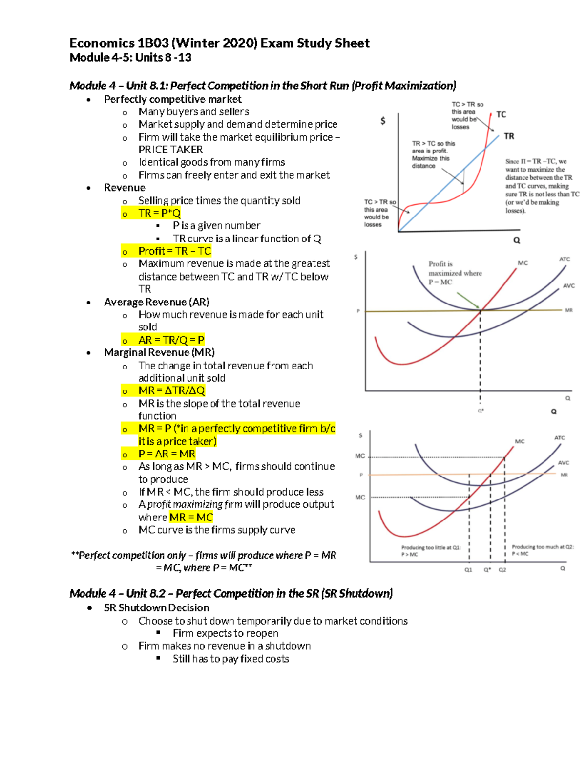 Economics 1B03 Exam Notes - Economics 1B03 (Winter 2020) Exam Study ...