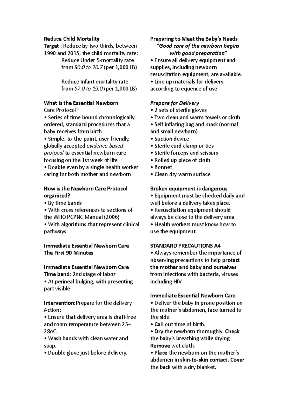 Caring for Child - Reduce Child Mortality Target : Reduce by two thirds ...