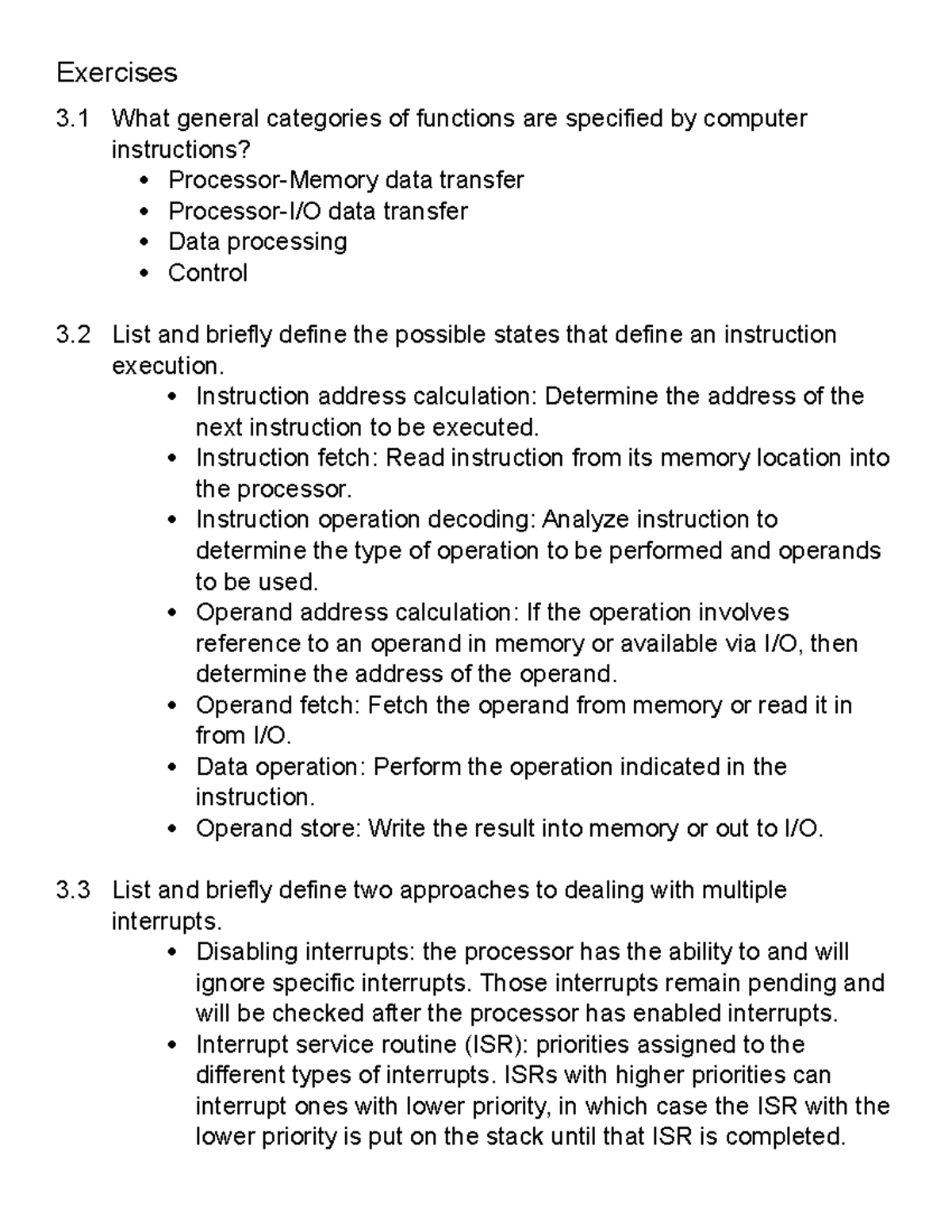 CEA chap 3 - Exercises - Exercises 3 What general categories of ...