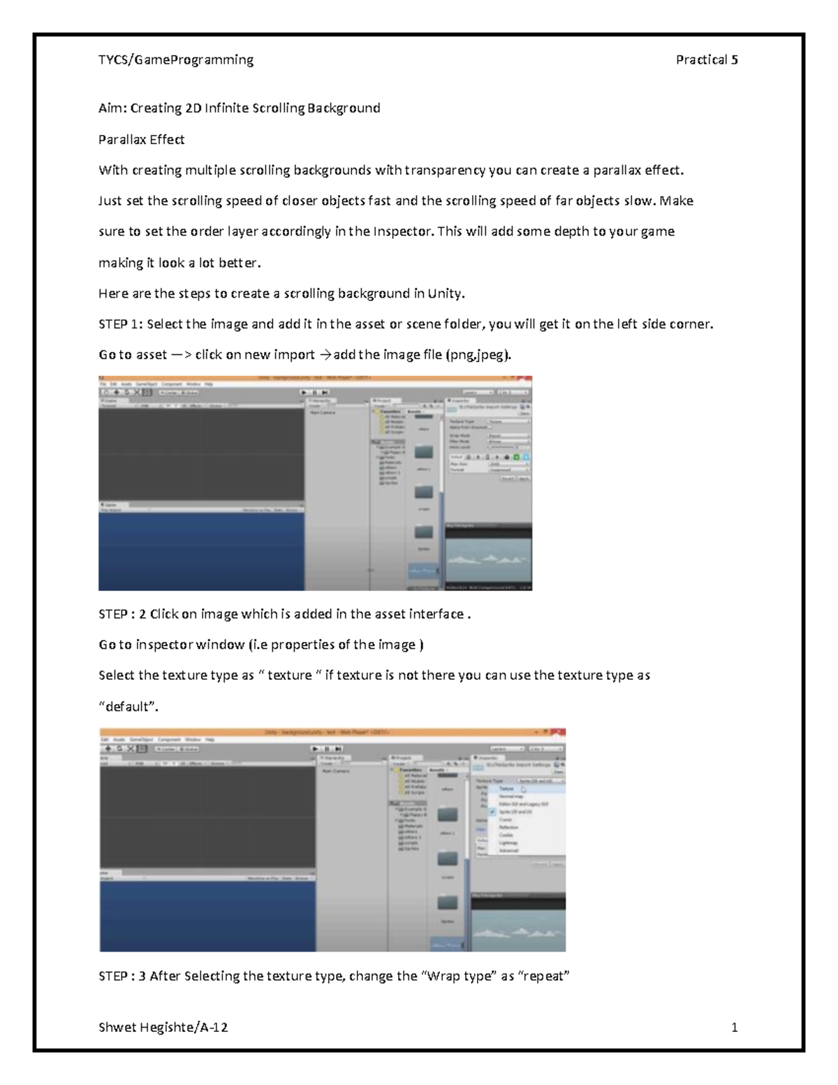 GP prac 5 - its prac - Aim: Creating 2D Infinite Scrolling Background ...