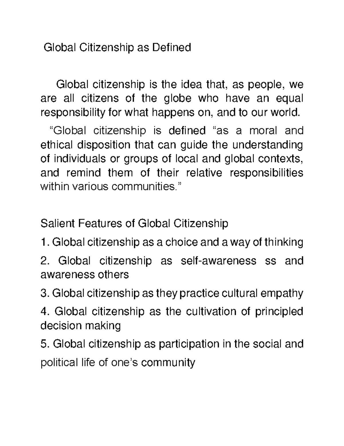 Global Citizenship as Defined - Global Citizenship as Defined Global ...