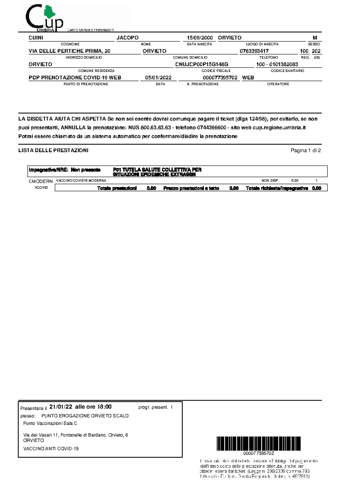 77395702 - ITERARIO - 000077395702 COGNOME NOME DATA NASCITA LUOGO DI ...