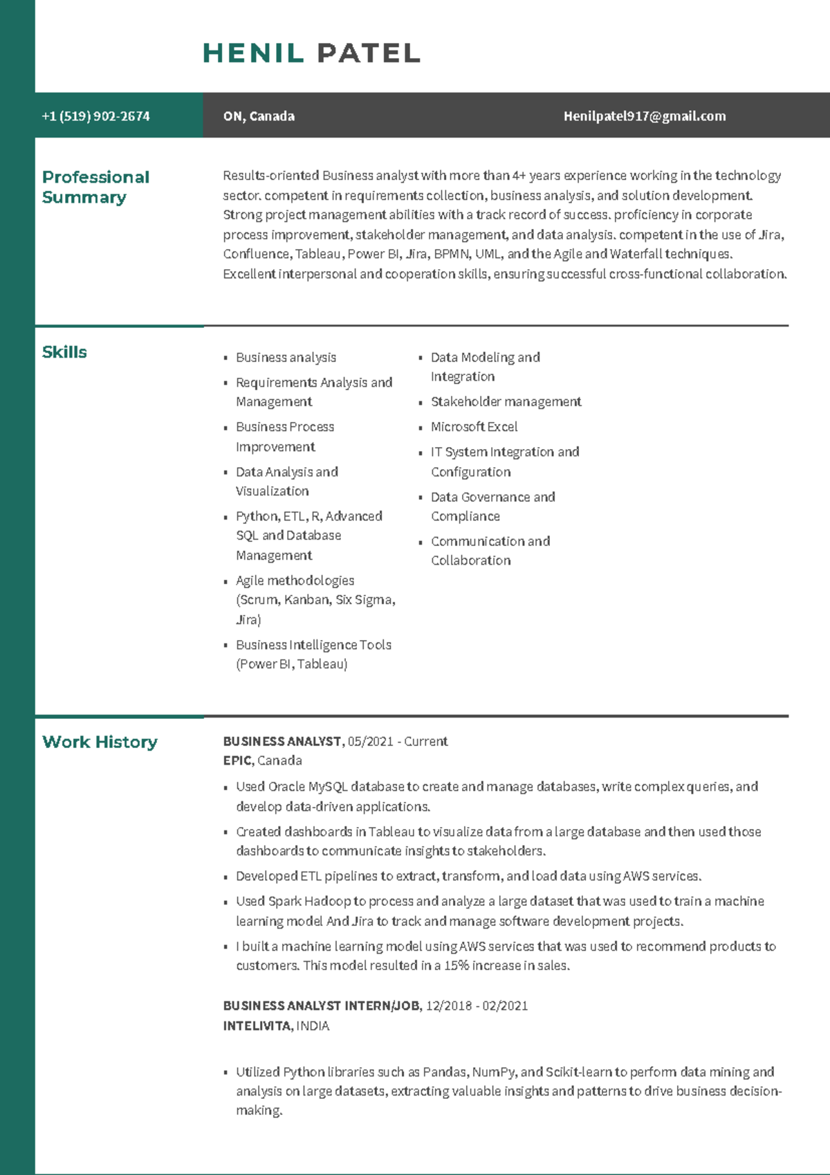 Henil Patel Resume - computer architecture - H E NI L PAT E L +1 (519 ...